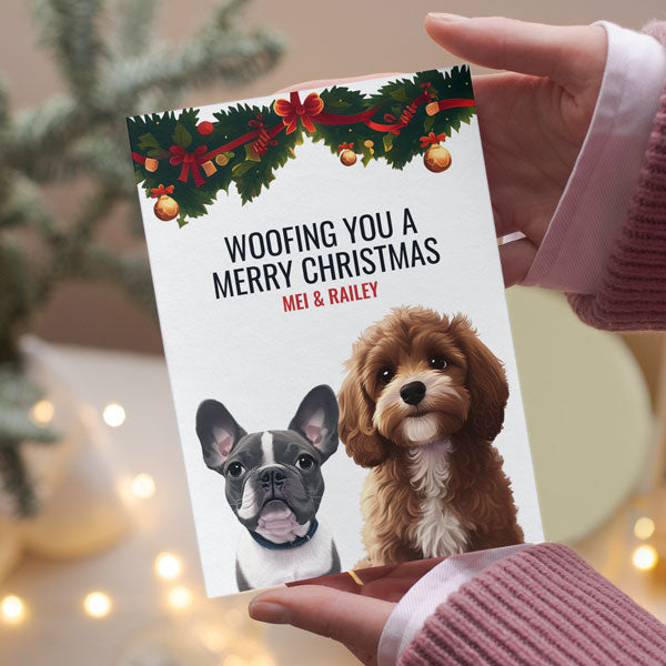 Pet Christmas Cards Personalized Dog Cat Holiday Photo Cards Pet Portraits